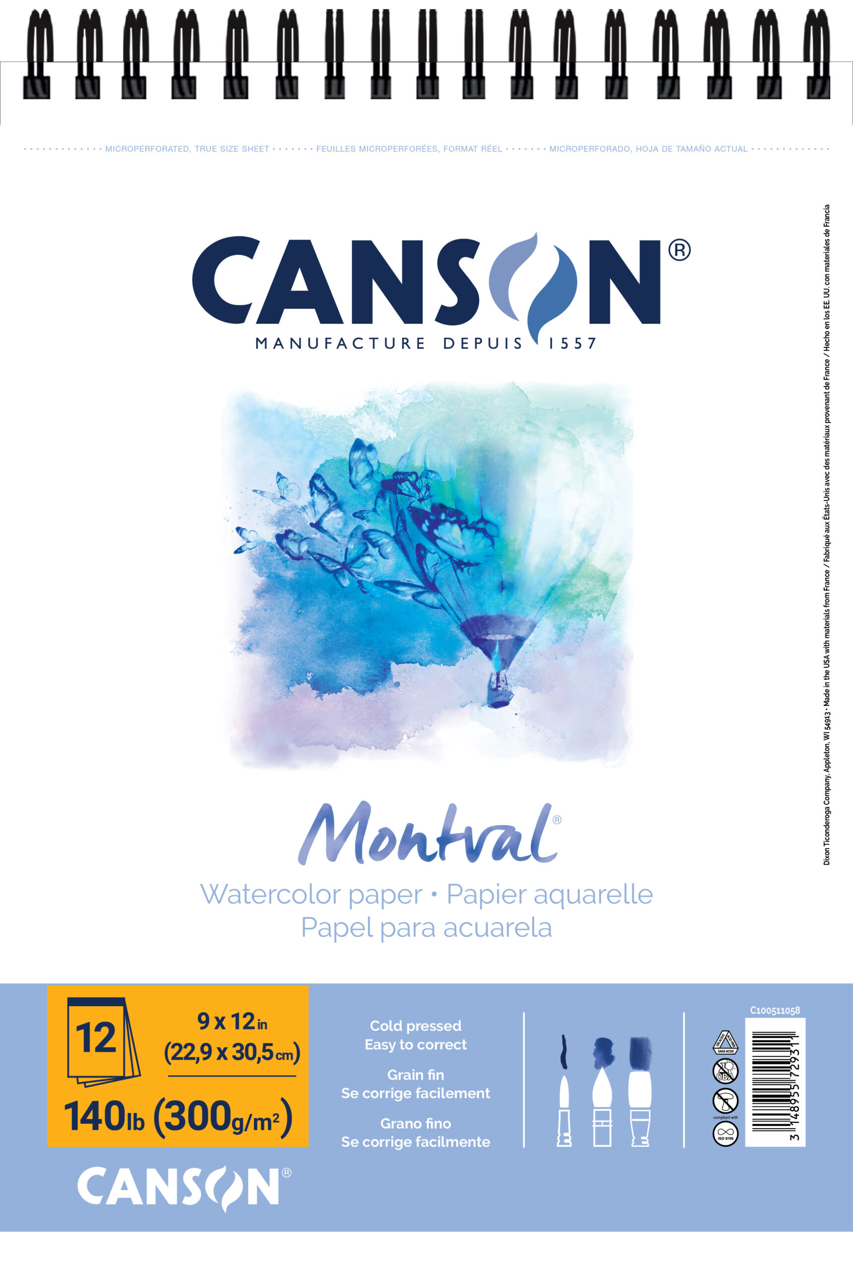 Canson® Montval® Watercolour Pad, 140lbs., 9″x 12″, top spiral – 12 ...
