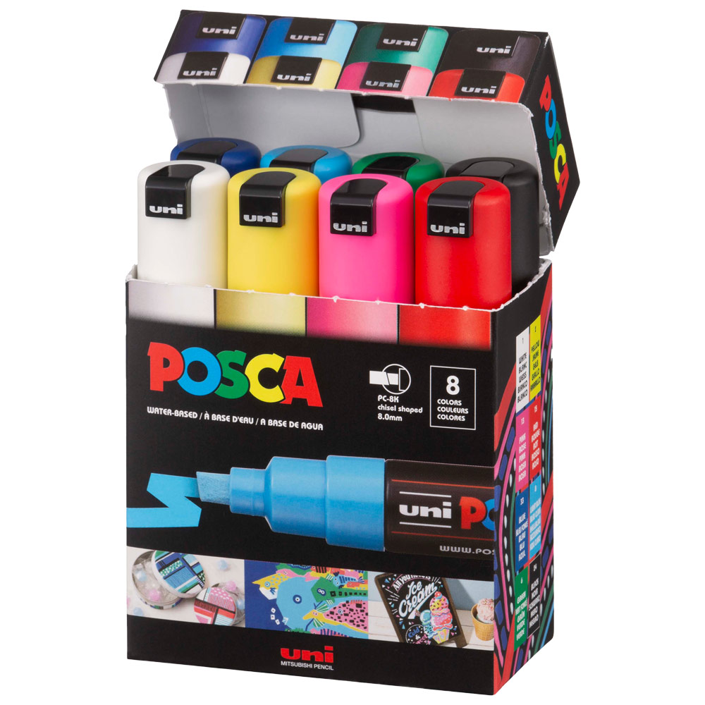 uni® POSCA PC-8K Water-Based Paint Markers, Chisel Tip (8mm), Assorted ...